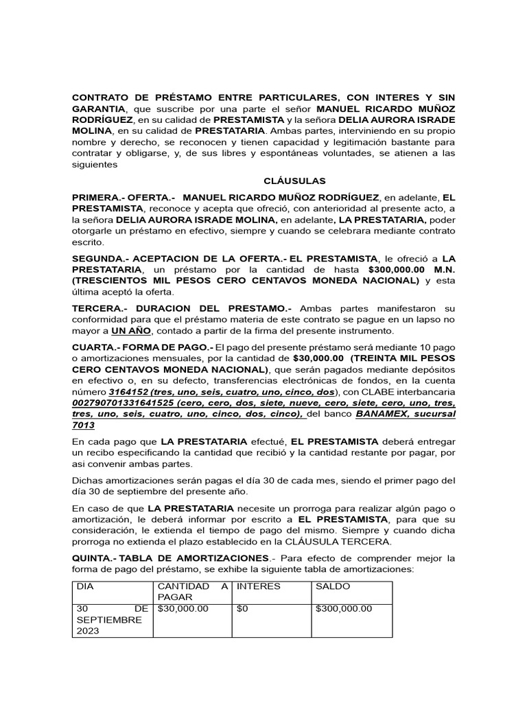 Contrato de Préstamo Sin Garantía | PDF | Interés