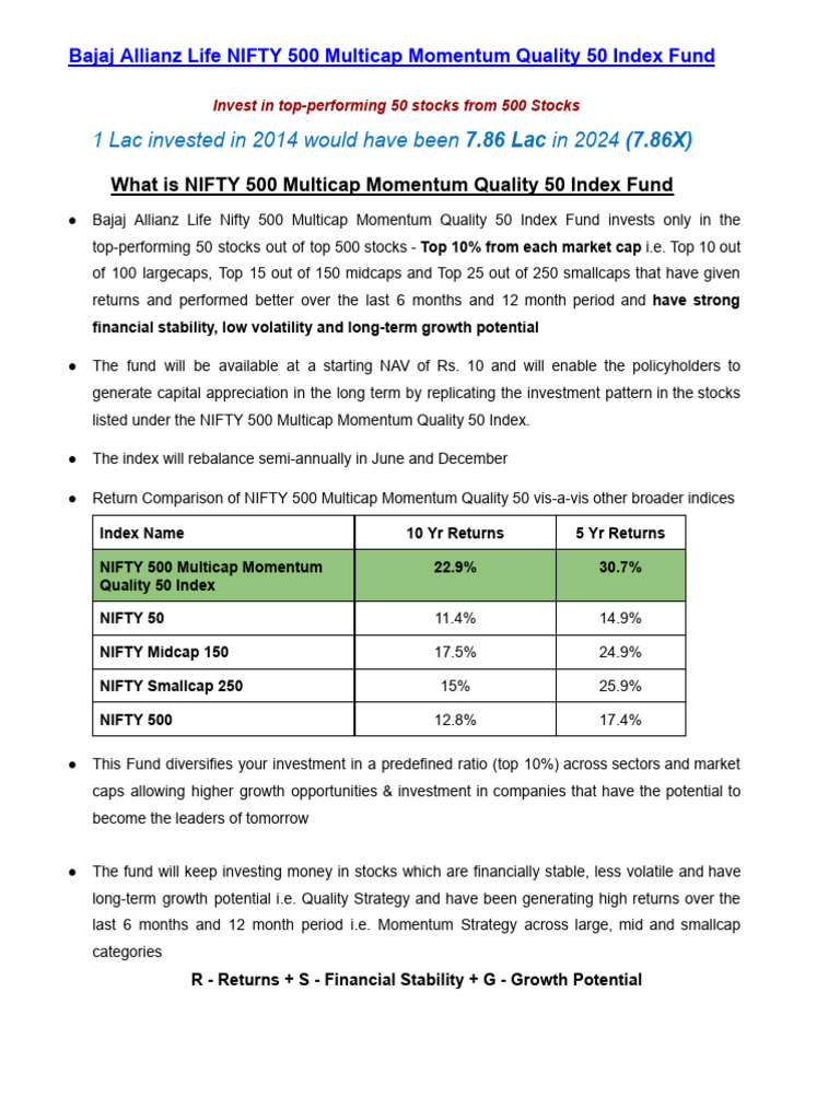 Bajaj Nifty 500MomentumQuality50 Fund | PDF | Investing | Financial Services