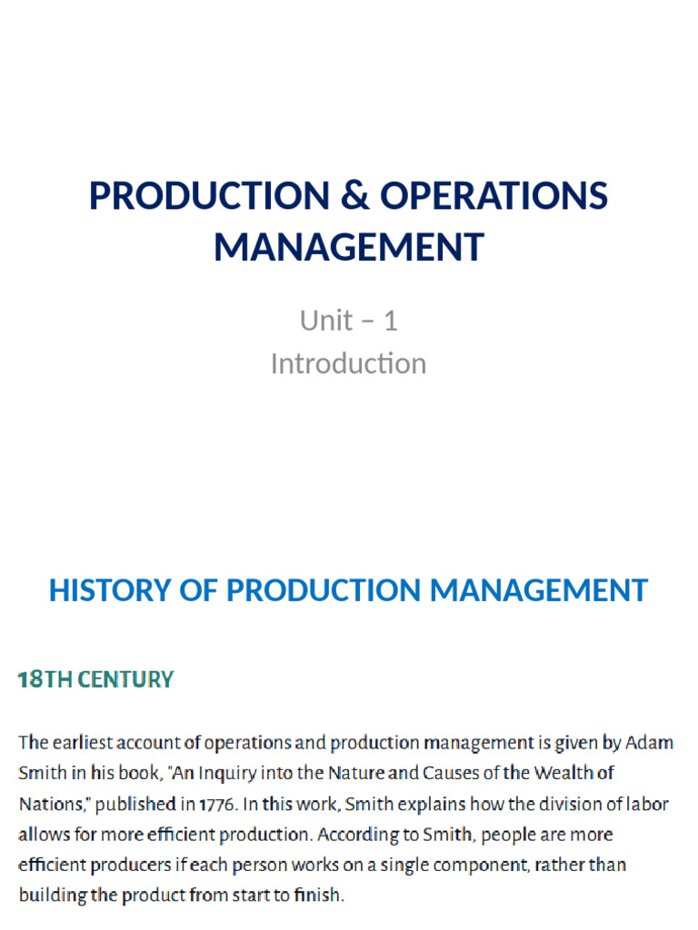 Production and Operations Management Unit 1 | PDF