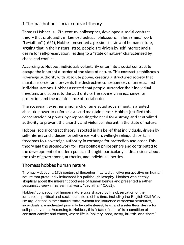 Hobbes' Social Contract and Sovereignty | PDF | Communism | Utilitarianism