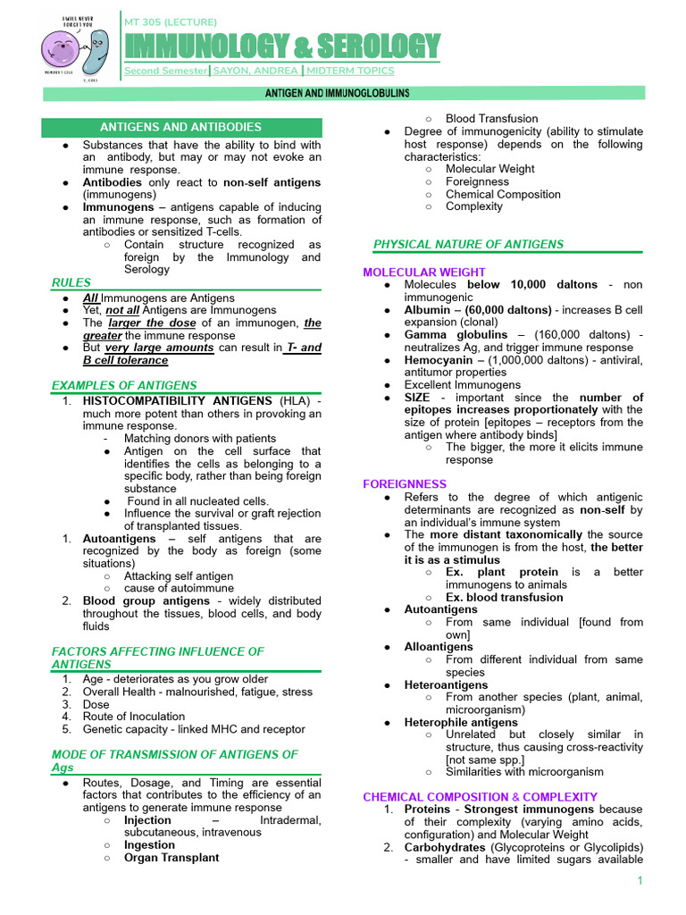 IMMUNOSERO-MIDTERM-ANTIGEN-AND-IMMUNOGLOBULINS_250314_120932 | PDF | Antigen | Antibody