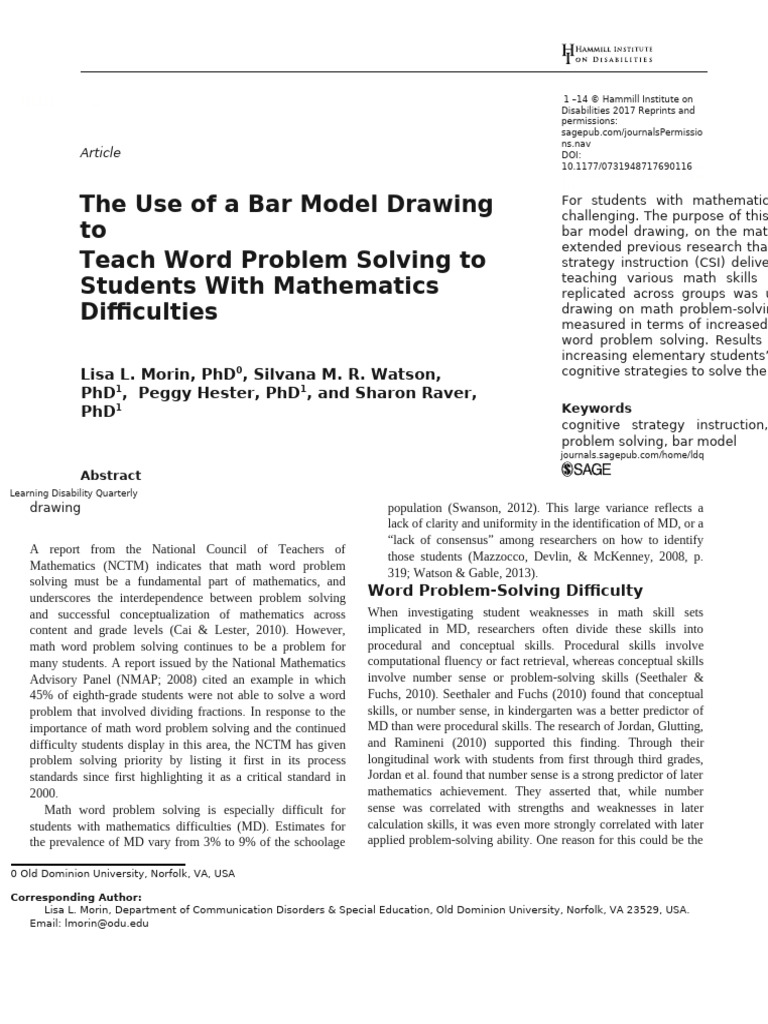 The Use of A Bar Model Drawing To Teach | PDF | Schema (Psychology ...
