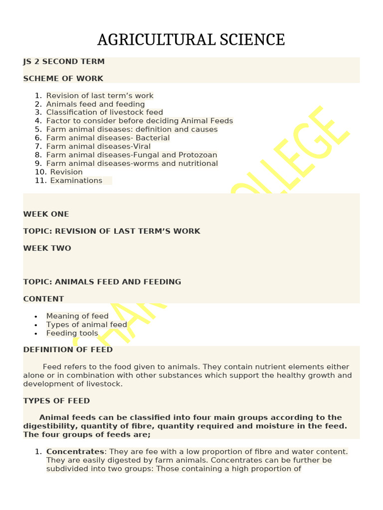Agricultural Science Jss2 Second Term Note | PDF | Avian Influenza ...