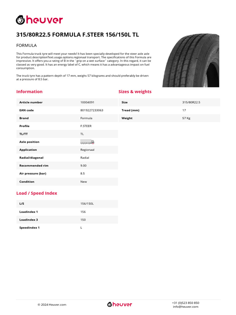 315/80R22.5 Formula F.STEER Tyre | PDF