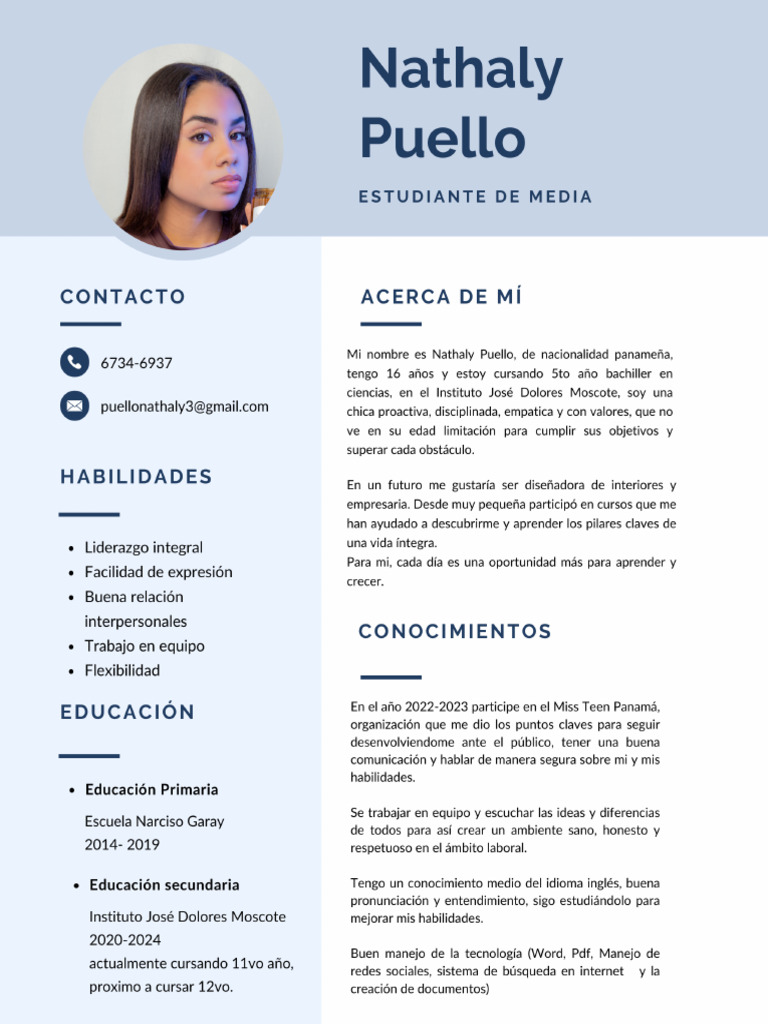 Currículum Vitae CV de Mujer Minimalista Azul PDF | PDF