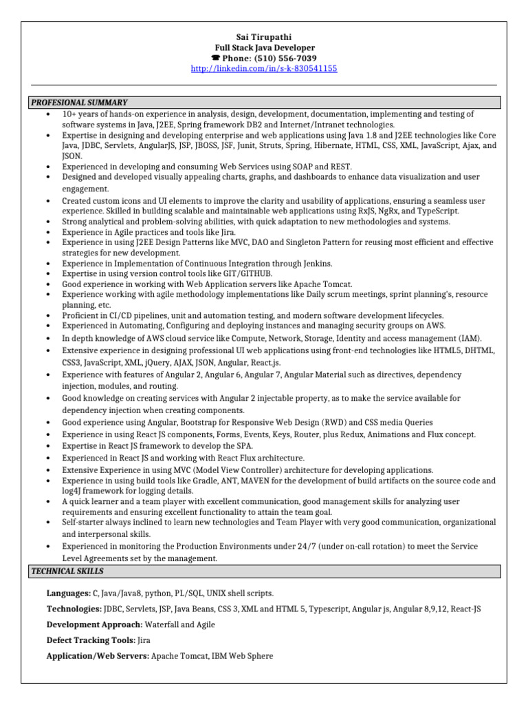 Sai Kumar Tirupati - Java Full Stack Developerr Updated | PDF | Spring Framework | Web Service