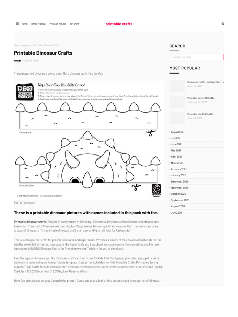 Printable Dinosaur Crafts | PDF