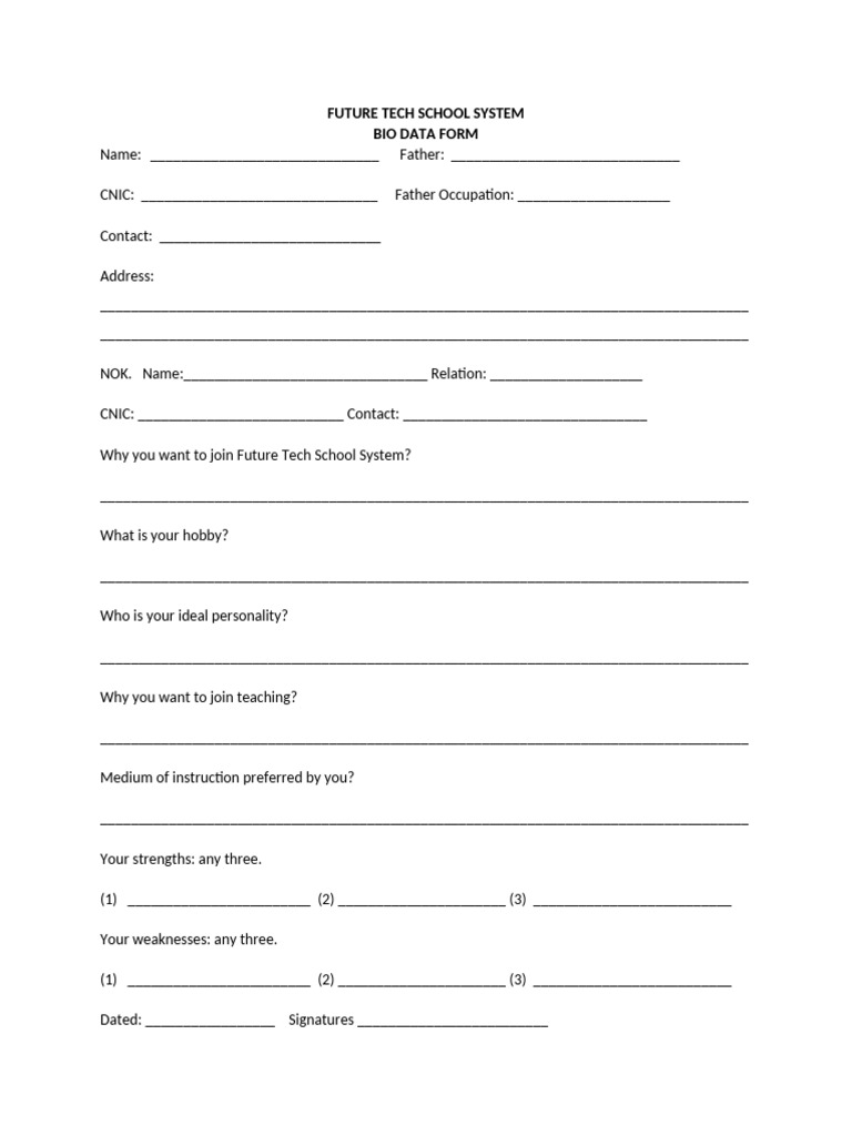 Teacher - Bio Data | PDF