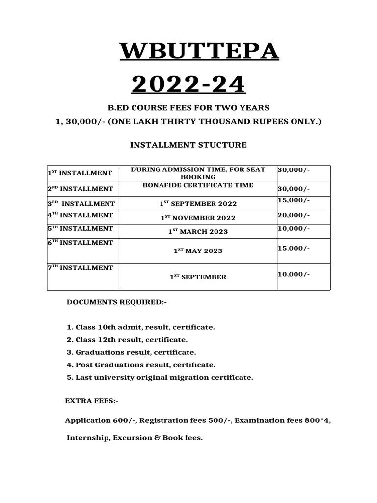 B.Ed Course Fee Structure 2022-24 | PDF