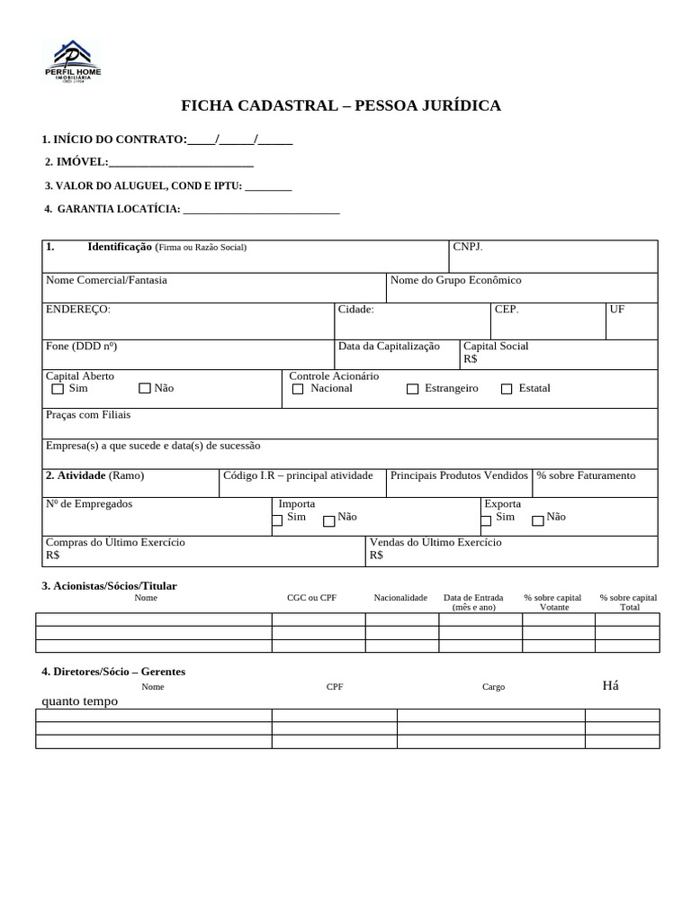 FICHA CADASTRAL PESSOA JURÍDICA | PDF
