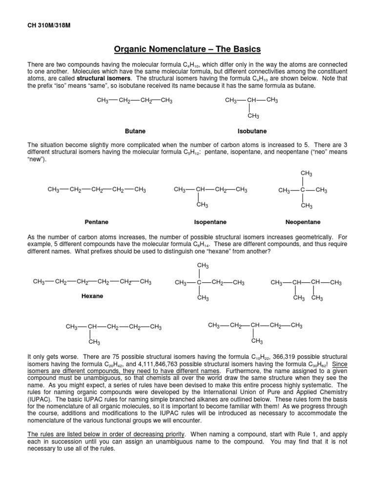 Organic Nomenclature - The Basics: CH CH CH CH CH CH CH CH | PDF ...