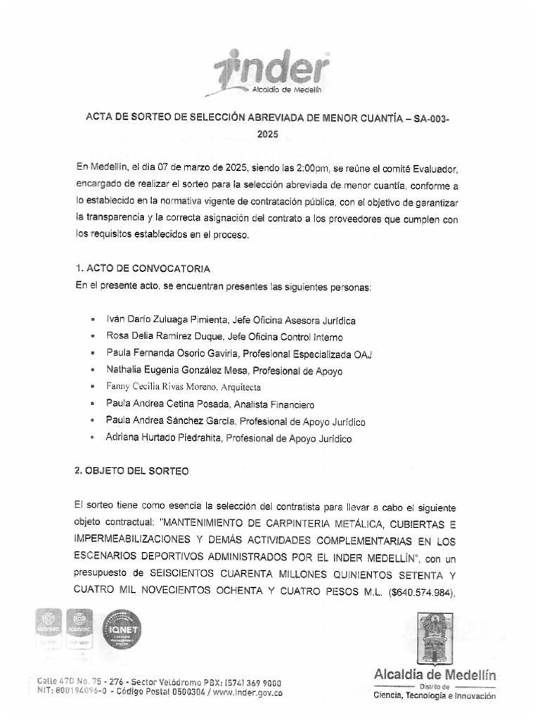 Acta Sorteo | PDF
