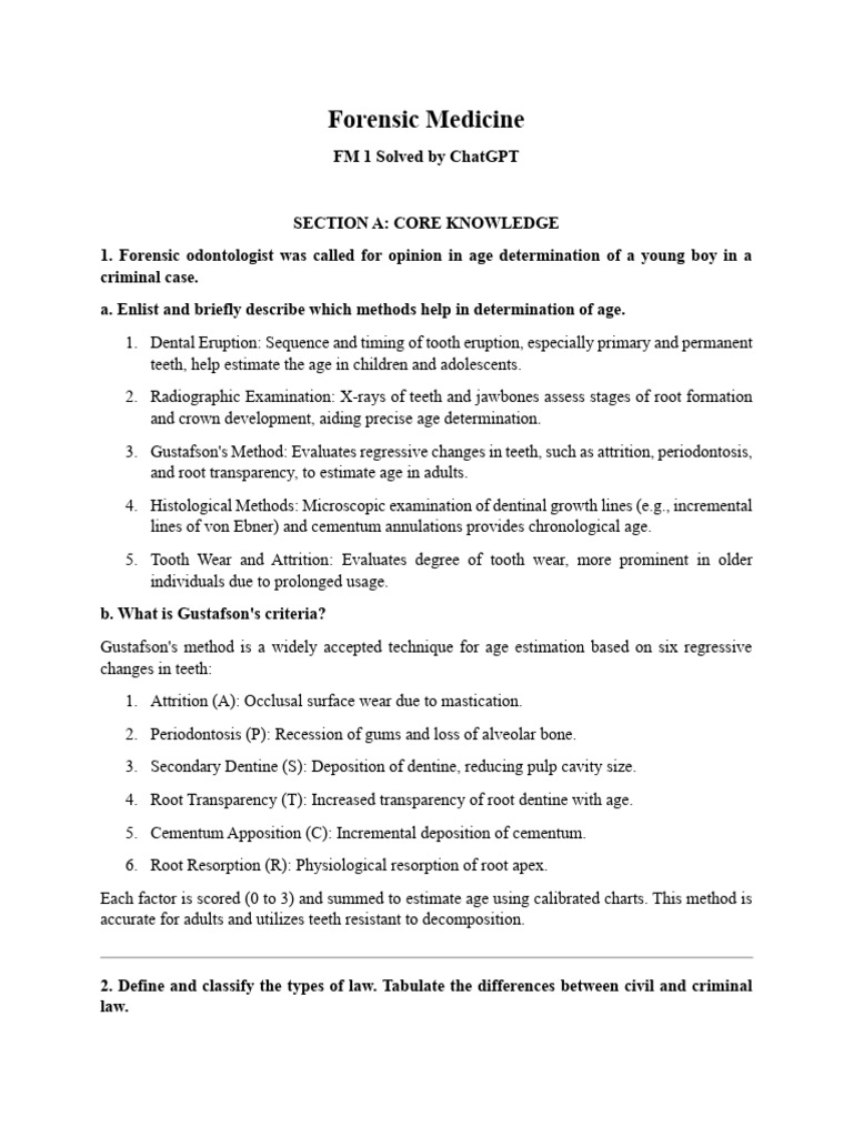 Forensic Medicine FM1 by ChatGPT | PDF | Human Tooth | Witness
