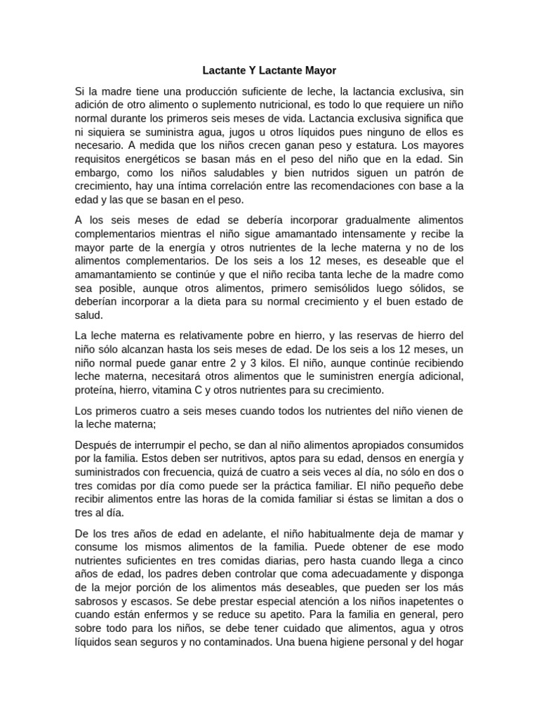 Lactante y Lactante Mayor | PDF | El embarazo | Dieta