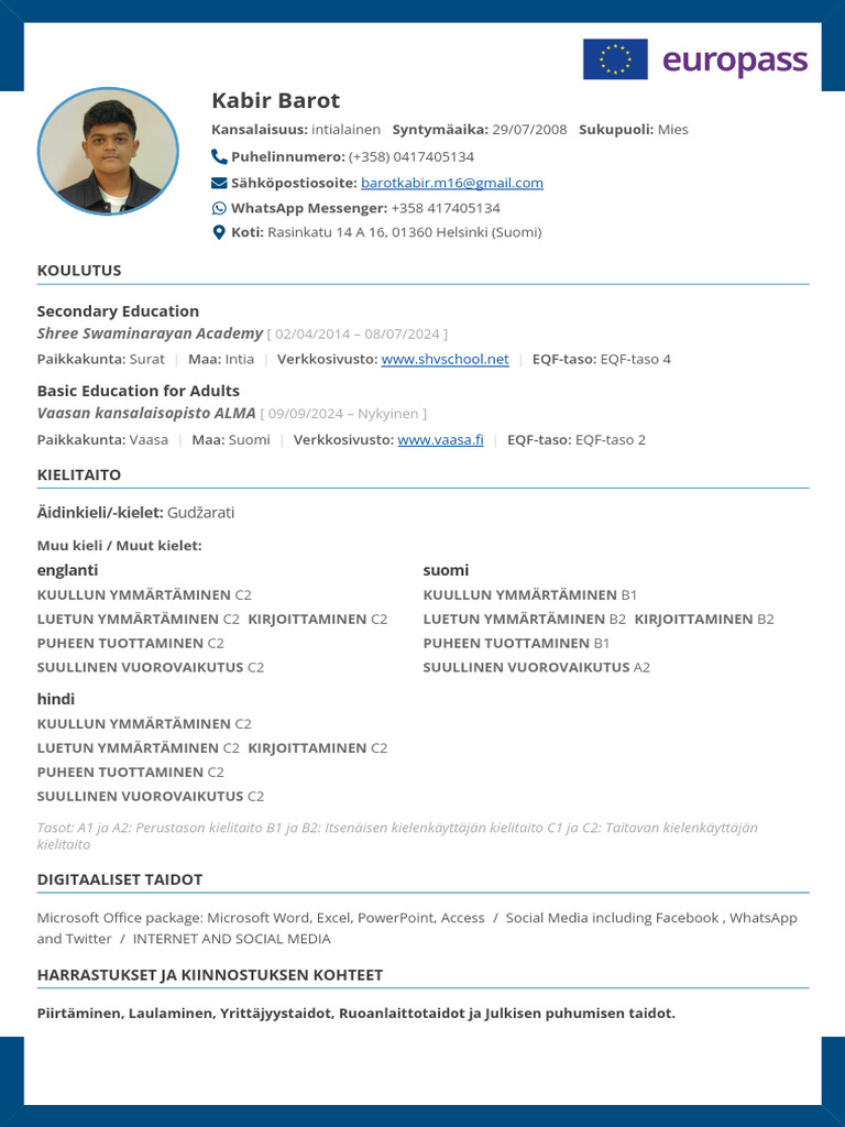 Kabir Barot Suomi CV (1) 2 | PDF