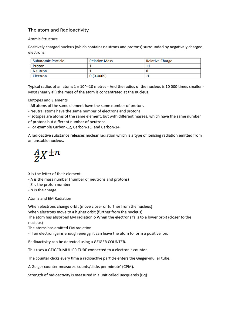 Lesson - The Atom and Radioactivity | PDF | Radioactive Decay | Atoms