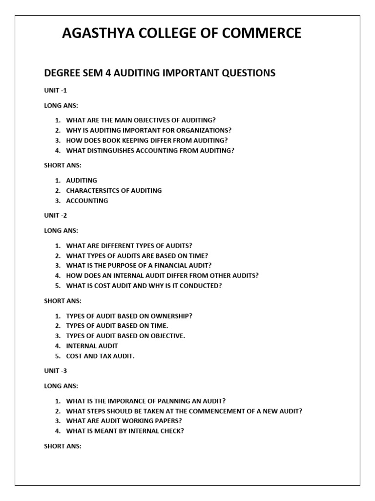 Auditing Important Questions for SEM 4 | PDF