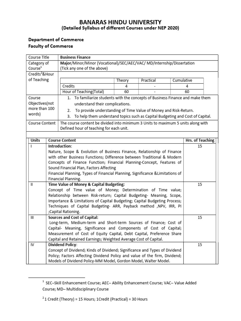 B.Com_.-NEP-Syllabus-Semester-II (1) | PDF | Capital Budgeting | Money