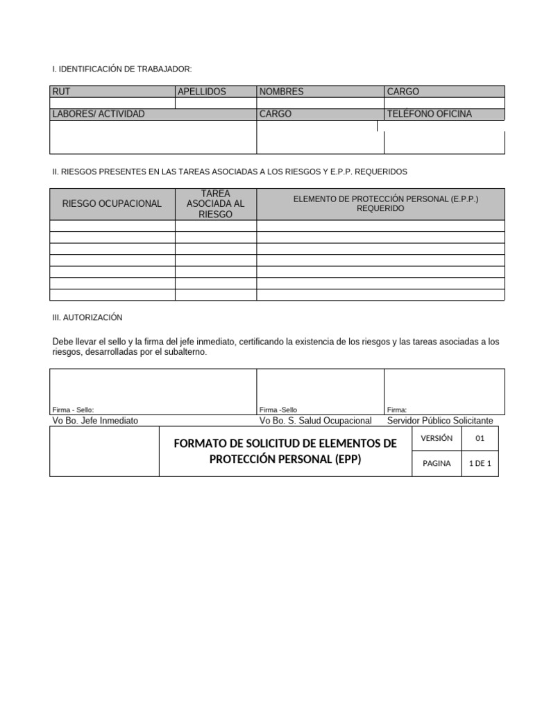 Solicitud de Epp RSH | PDF