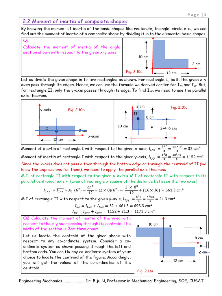 2.2 Moment of Inertia of Composite Shapes: 10 CM 2 CM | PDF | Cartesian ...