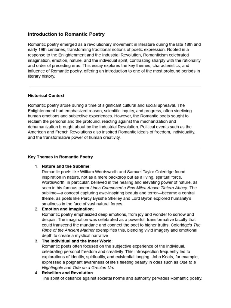 Introduction To Romantic Poetry | PDF | Romanticism | Poetry