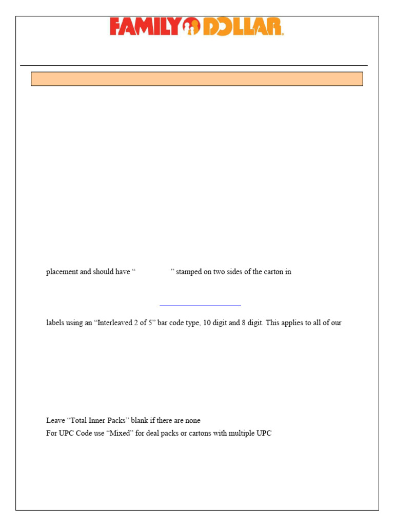 Family Dollar Import Carton and Packaging Requirements | PDF