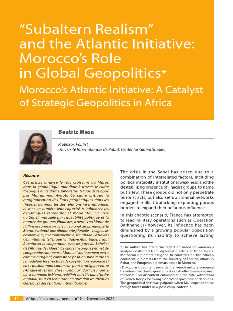 Subaltern Realism and The Atlantic Initiative Moroccos Role in Global ...