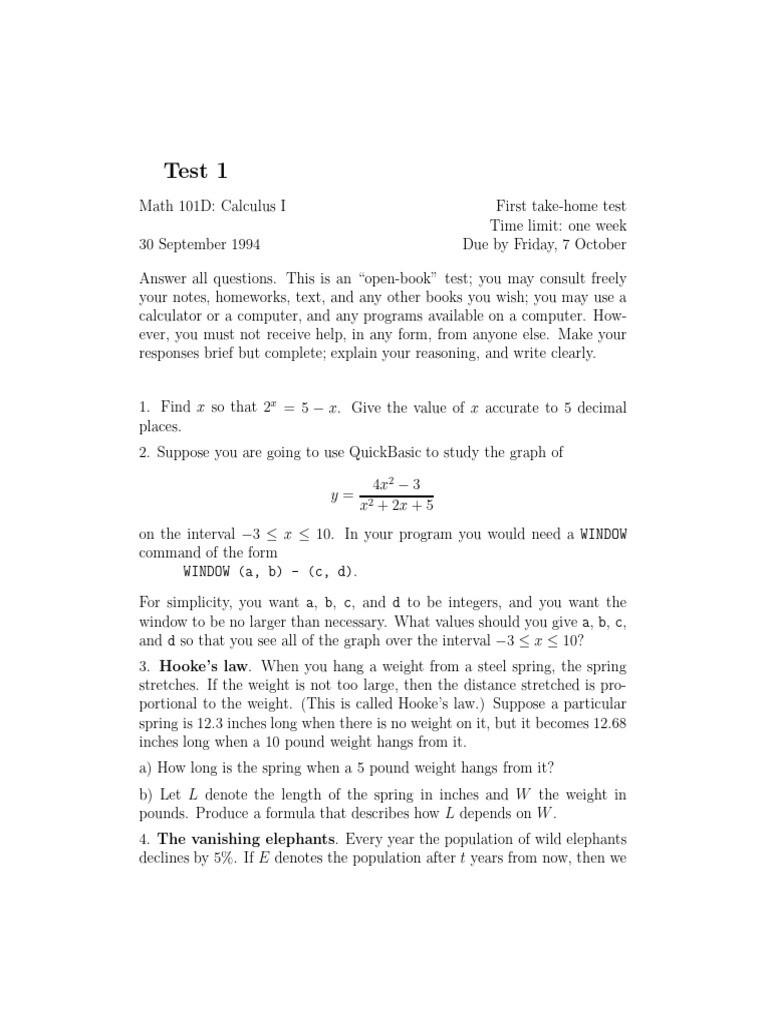 Calculus I Take-Home Test Guide | PDF | Significant Figures | Mathematics