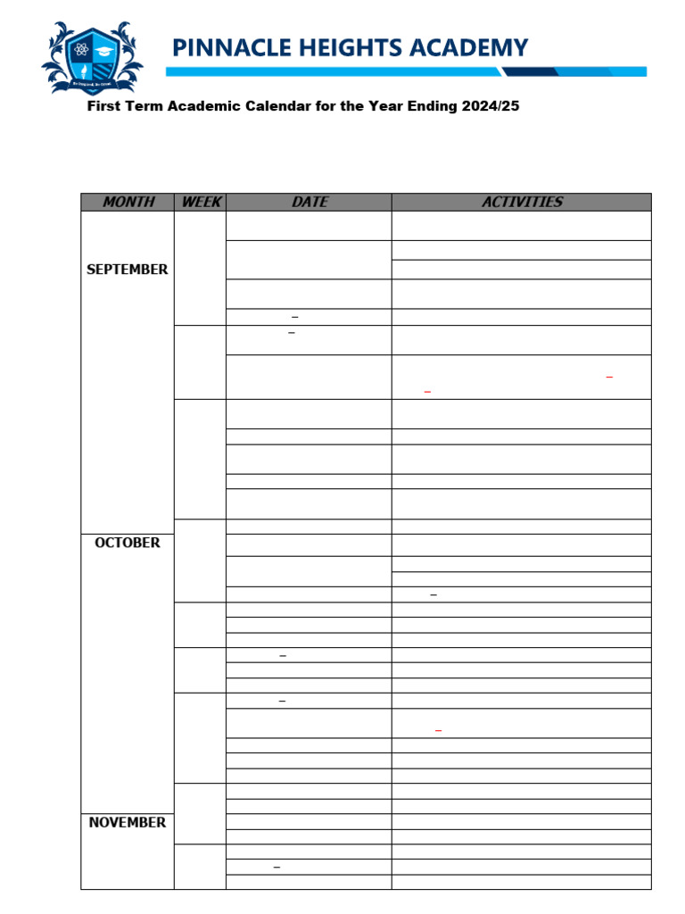 AISCT Academic Calendar 2024/25 | PDF