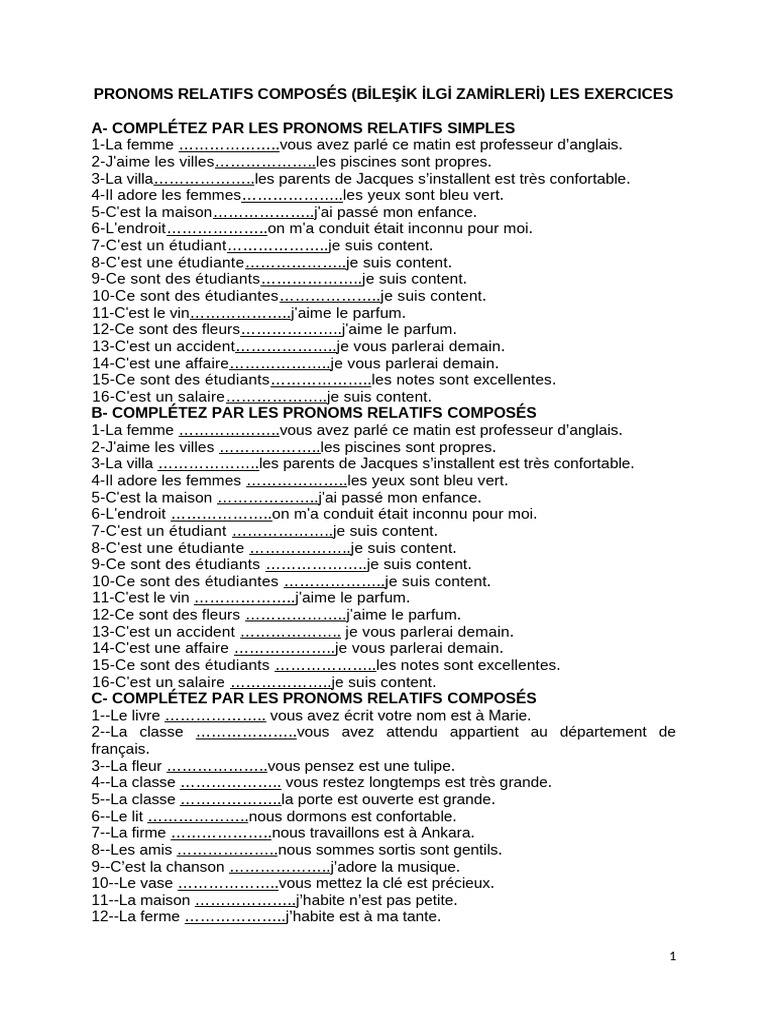 Exercices sur les pronoms relatifs | PDF
