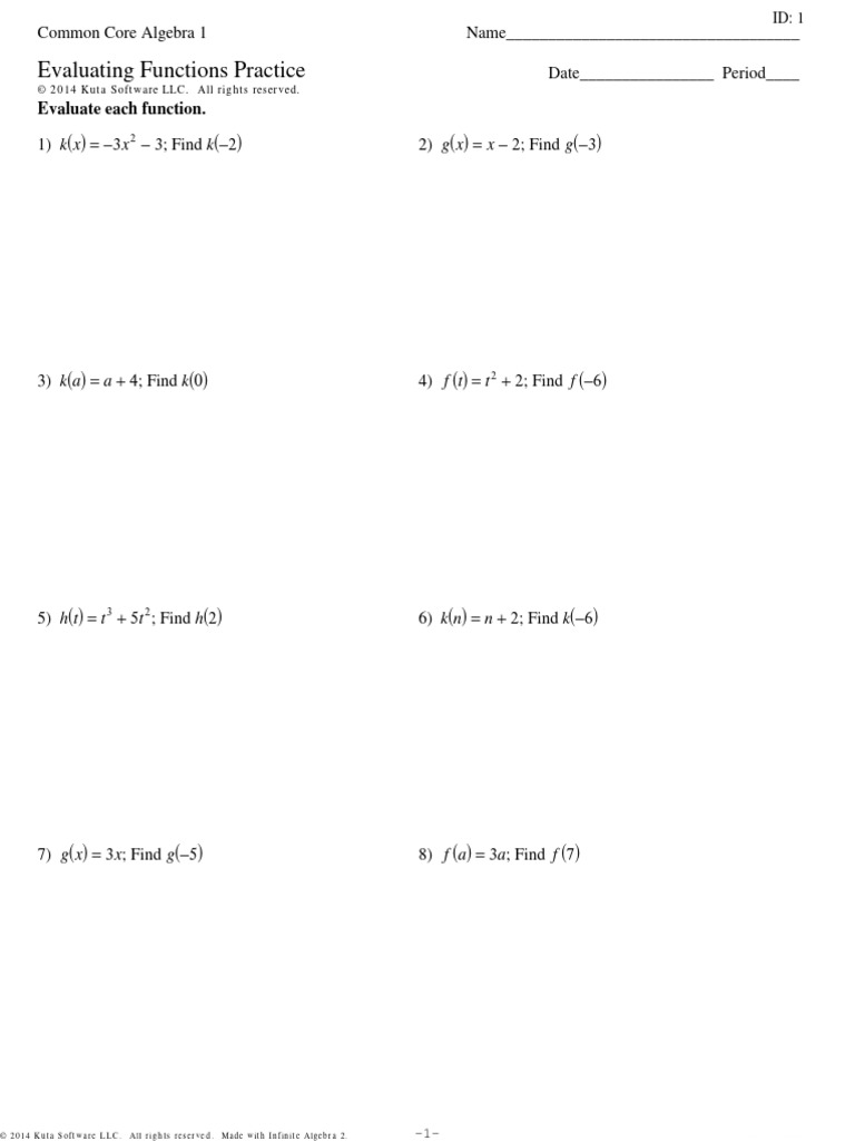 Evaluating Functions Practice Worksheet | PDF | Mathematics | Algebra