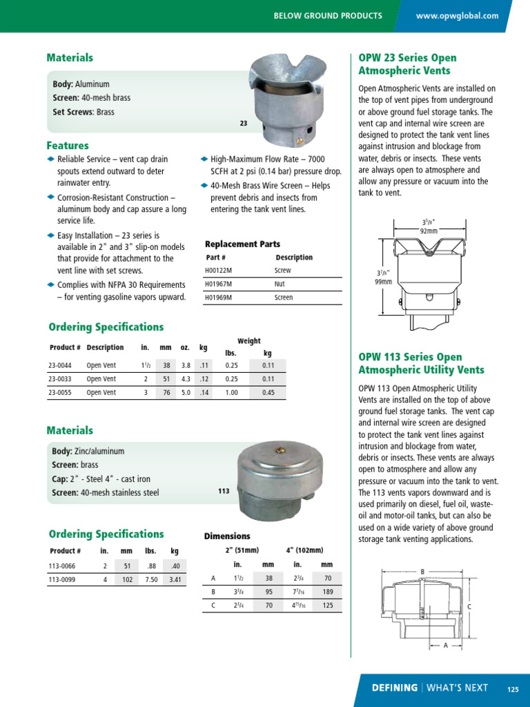 OPW 23 Series Fuel Tank Vent Caps | PDF | Mechanical Engineering ...