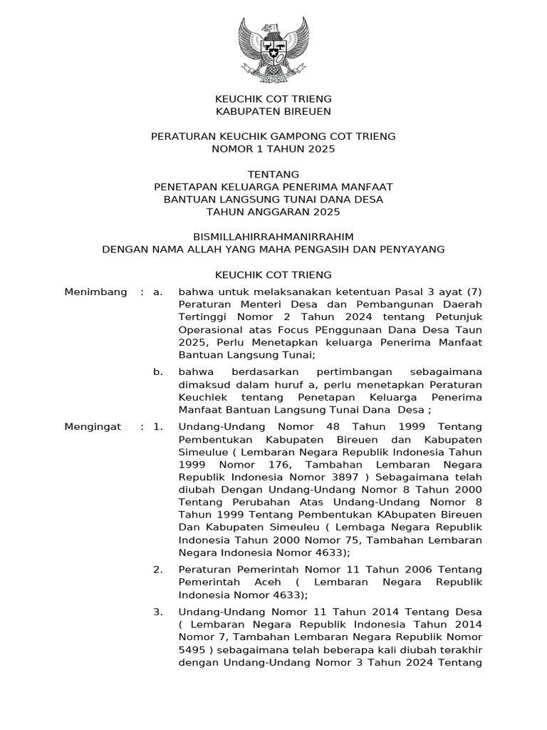 Qanun BLT Tahun 2025 | PDF