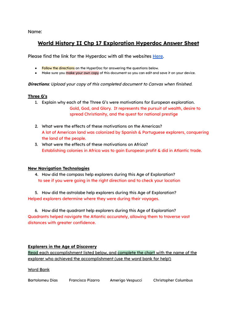 Copy of Chp 17 Exploration Hyperdoc Answer Sheet | PDF | Age Of ...