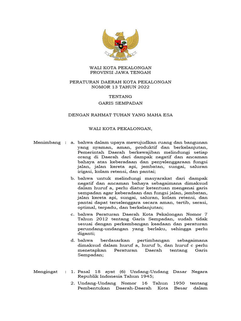 3.1. Perda No 13 Tahun 2022 - Garis Sempadan | PDF