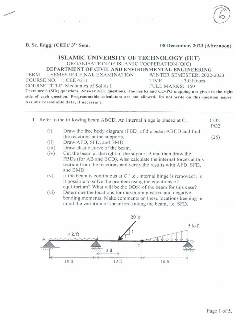 06. CEE 4311 Mechanics of Solids I | PDF | Beam (Structure) | Bending
