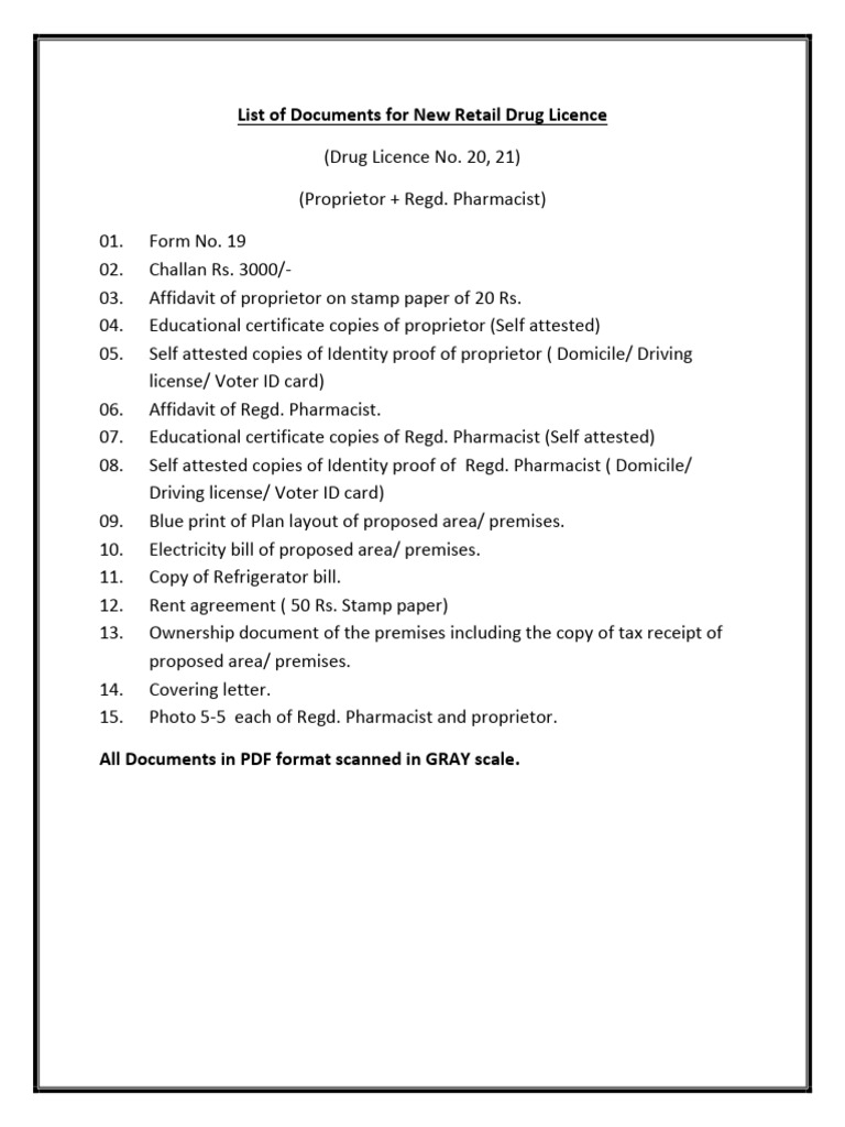 Document Checklist For Drug License | PDF