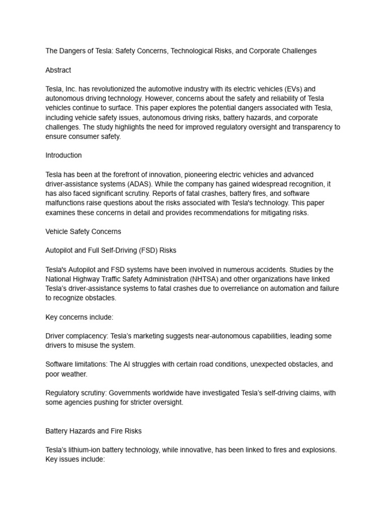 Tesla's Safety and Regulatory Risks | PDF | Vehicles | Safety