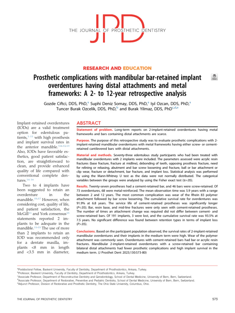 Prosthetic Complications With Mandibular Bar Retai | PDF | Dental ...