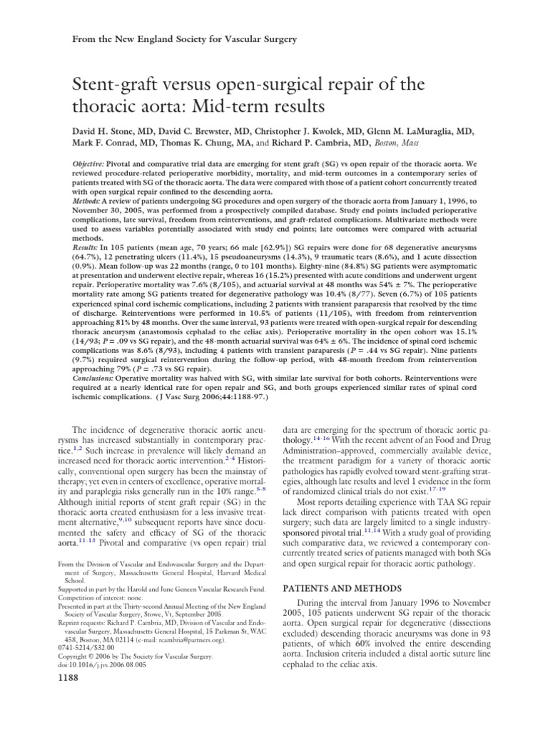 Ac. 54117 - Stent-Graft Versus Open-Surgical Repair of The Thoracic Aorta Mid-Term Results | PDF ...