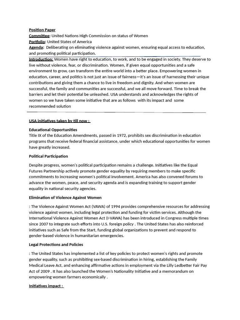 Position Paper - United States of America | PDF | Gender Studies ...