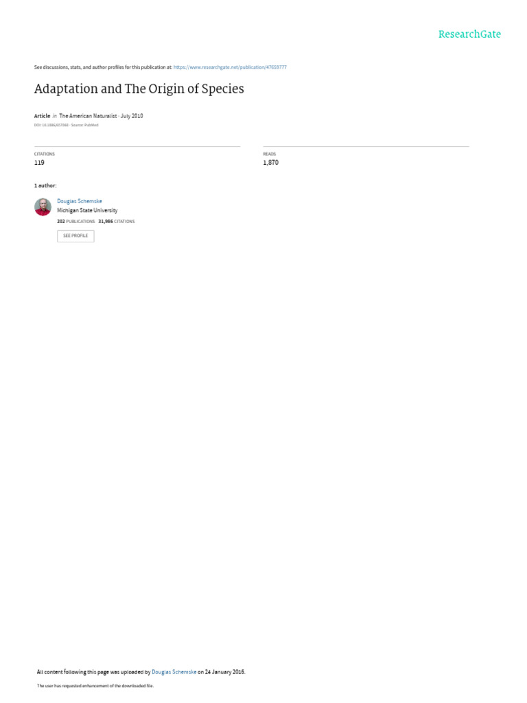 Schemske2010 Adaptation and Origin of Species | PDF | Species | On The ...