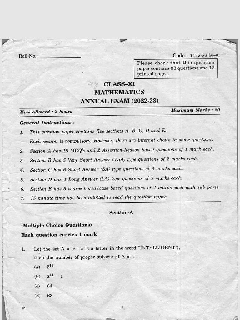 DAV - Annual QP 22-23-XI | PDF