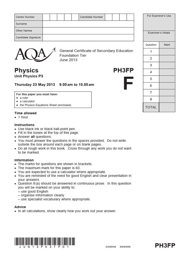 GCSE Physics Foundation Tier Unit P3 - 2013 | PDF | Battery Charger