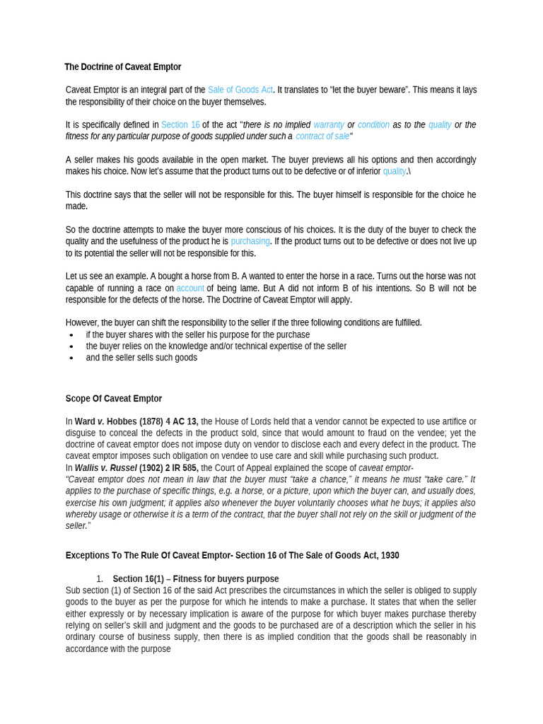 Understanding Caveat Emptor Doctrine | PDF | Implied Warranty | Common Law
