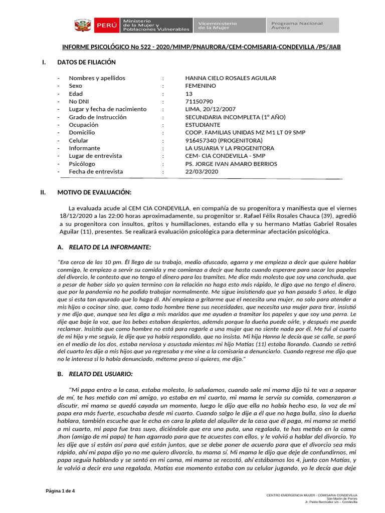 MODELO EVALUACION NIÑA | PDF | Sicología | Las emociones