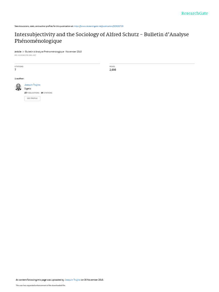 Intersubjectivity and The Sociology of Alfred Schutz - Bulletin D ...