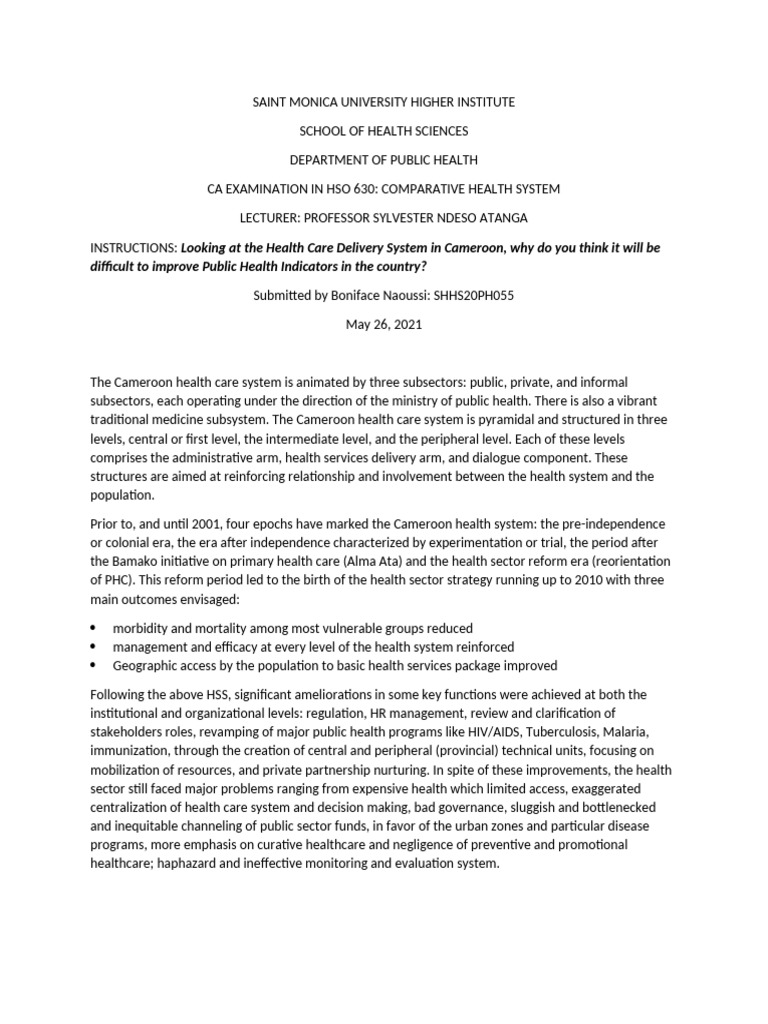 HSO 630 CA Submission Comparative Healthcare System Boniface SHHS20PH055 | PDF | Preventive ...