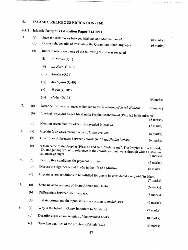 IRE Paper 1: Questions & Answers | PDF | Hadith | Sharia