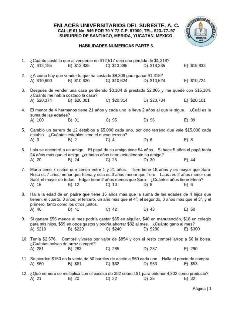 Habilidad Numerica Parte 6 | PDF
